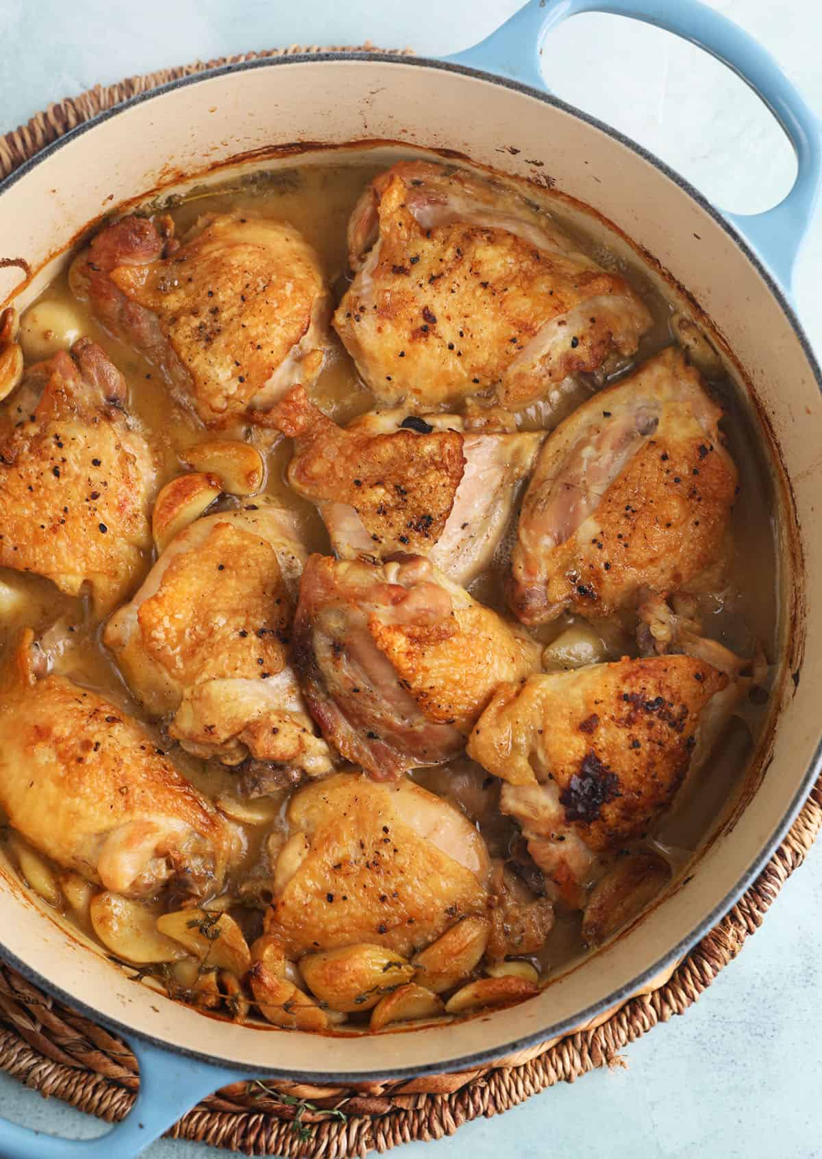 Braised Chicken Thighs with Garlic and White Wine - The Suburban Soapbox