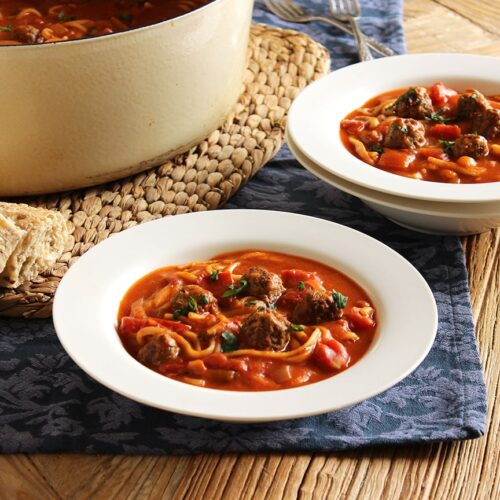 One-Pot Spaghetti and Meatball Stew - The Suburban Soapbox