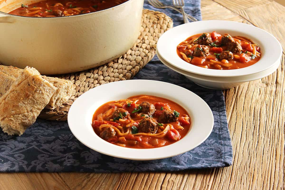 One-Pot Spaghetti and Meatball Stew - The Suburban Soapbox