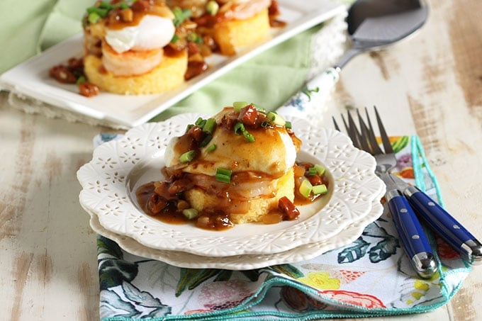 Shrimp and Grits Eggs Benedict with Spicy Red Eye Gravy - The Suburban ...