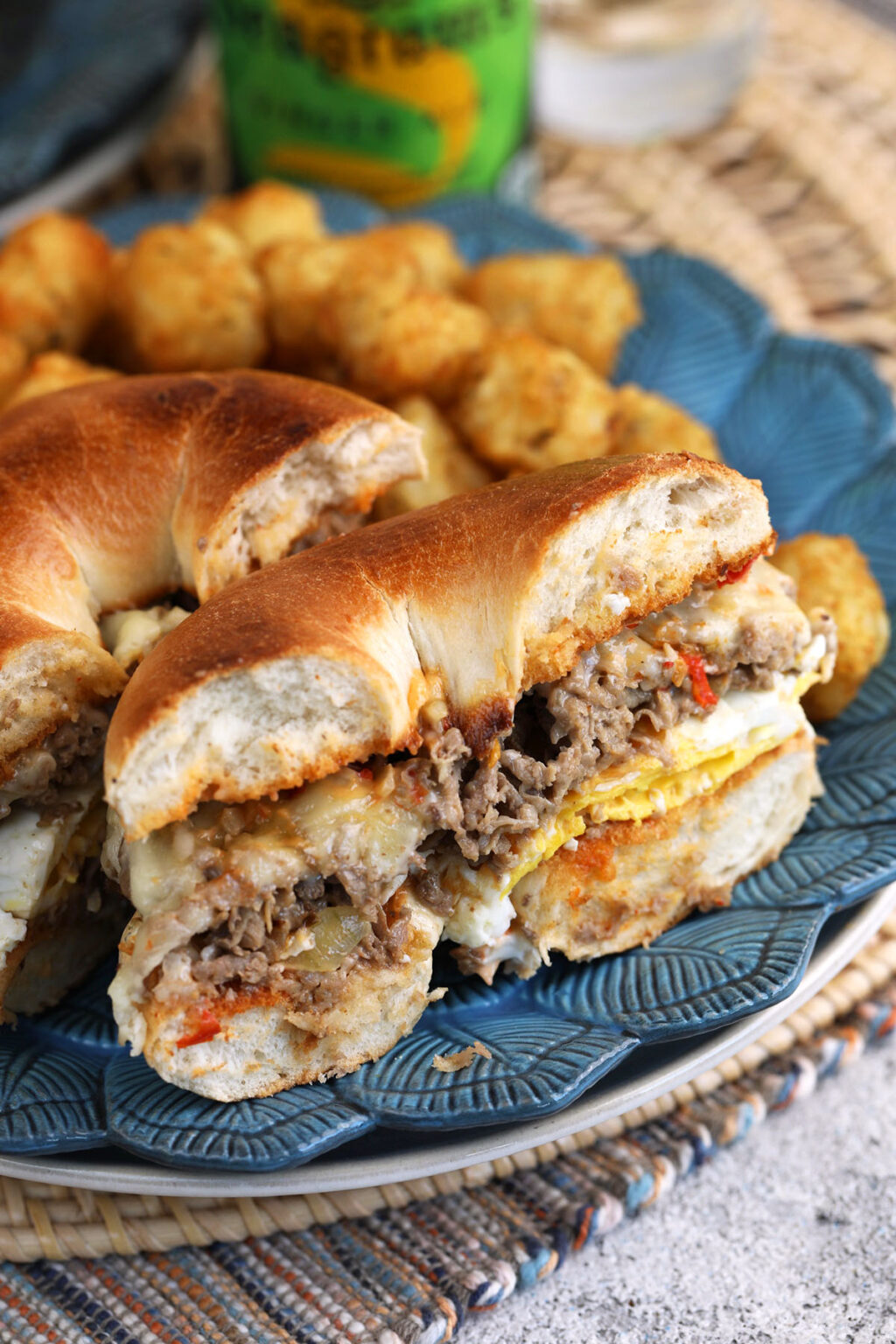 Philly Cheesesteak Breakfast Bagel Sandwich - The Suburban Soapbox