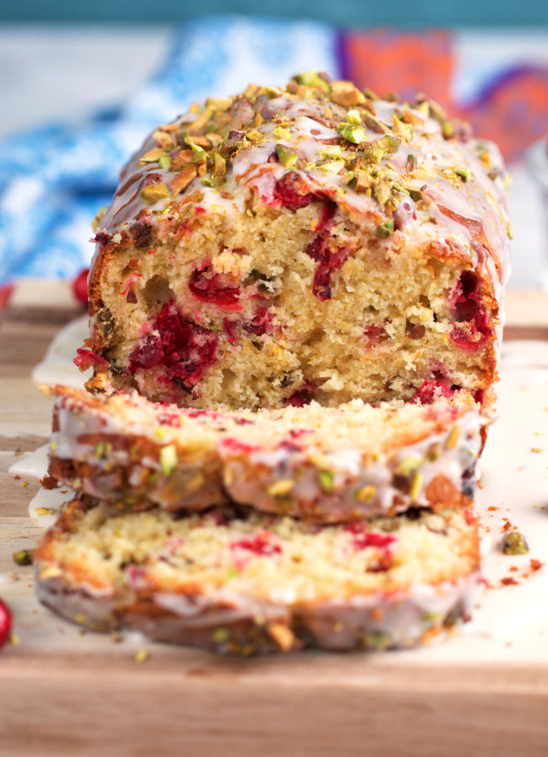 Easy Pistachio Cranberry Bread Recipe with Citrus Glaze